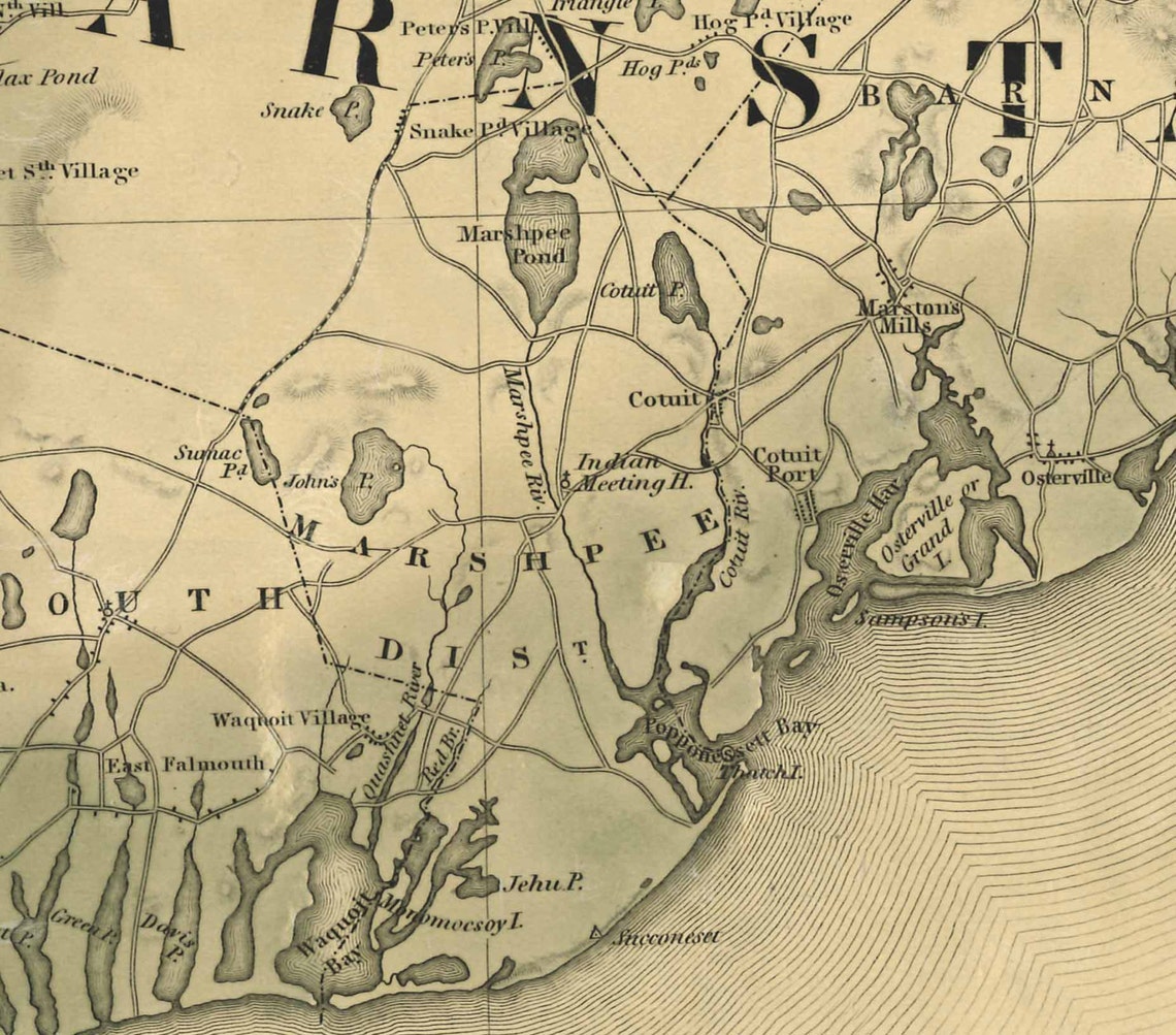 Cape Cod 1844 Borden Map with Old Roads Cape Only Custom | Etsy