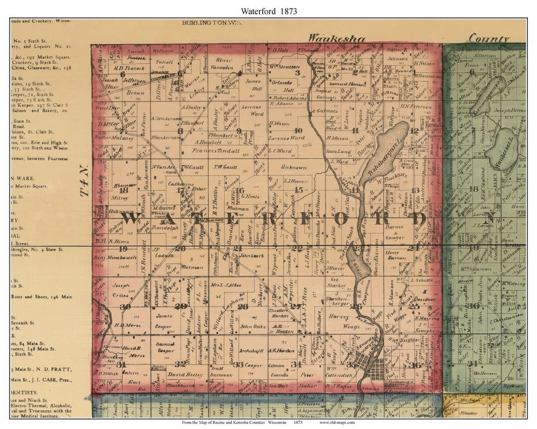Waterford 1873 - Old Town Map With Homeowner Names - Tishshargan ...