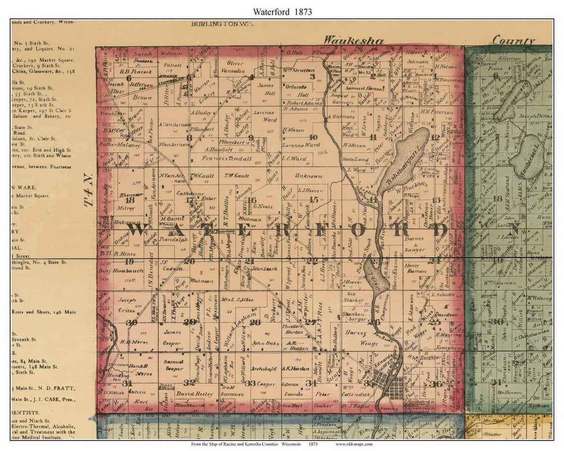 Waterford 1873 Old Town Map With Homeowner Names Tishshargan tichigan ...