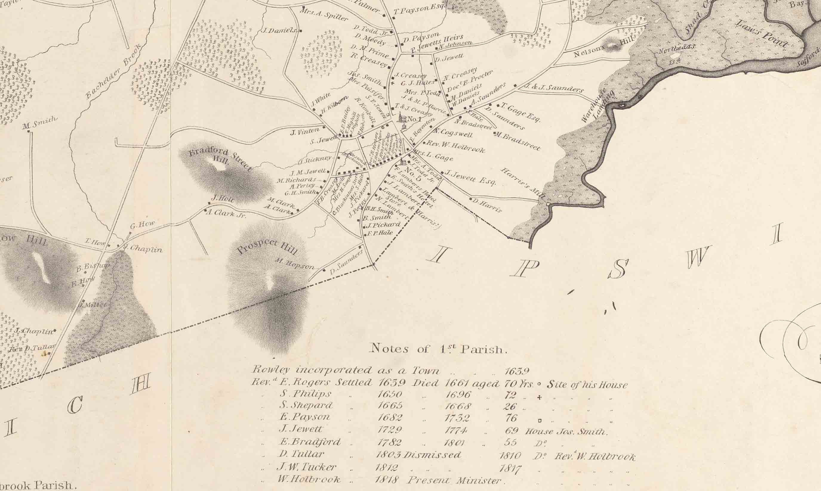 Rowley 1830 - Old Town Map - Homeowner Names Massachusetts Reprint ...
