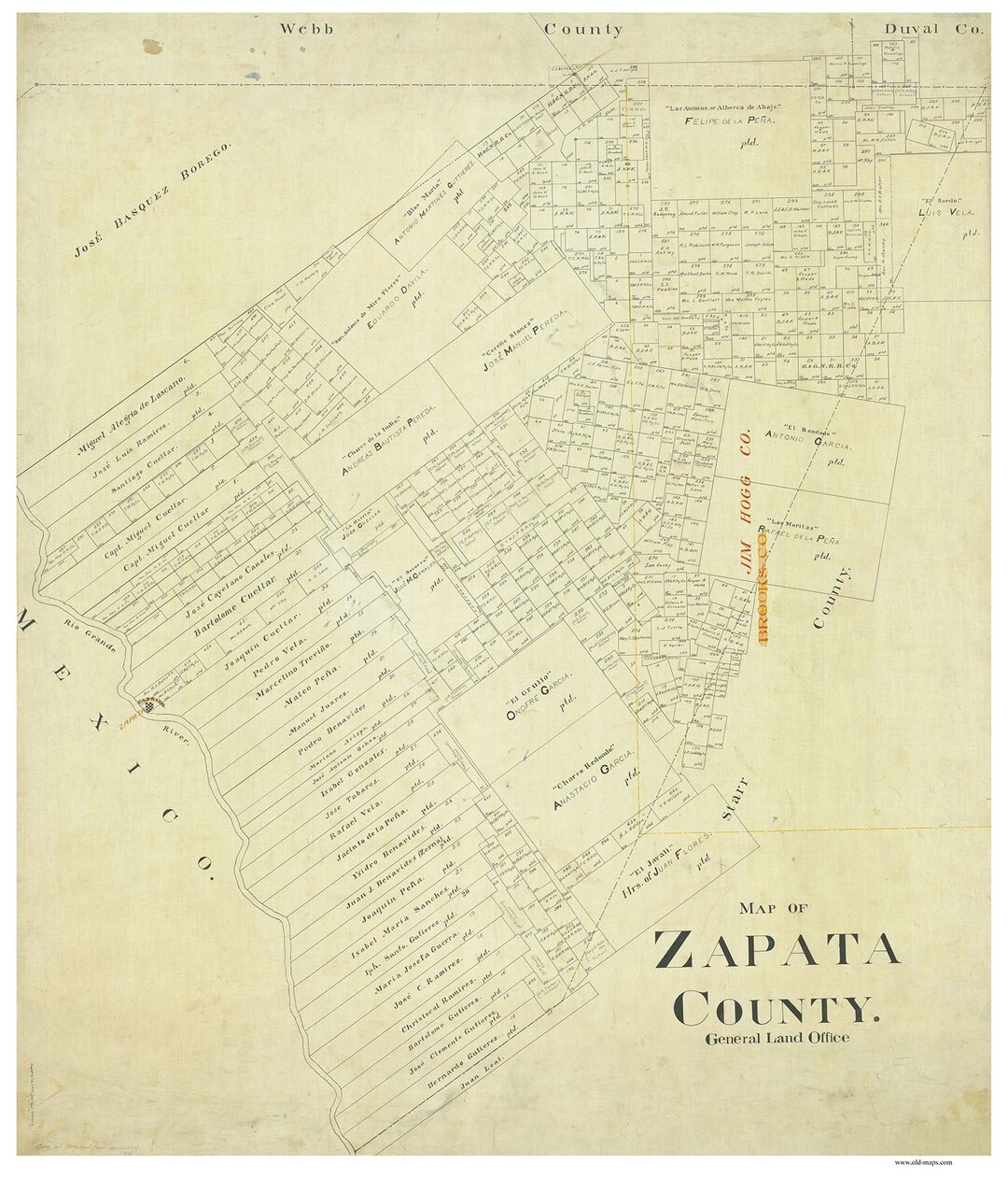 Zapata County, Texas - Ca 1900 - Old Wall Map Reprint With Land Owners ...