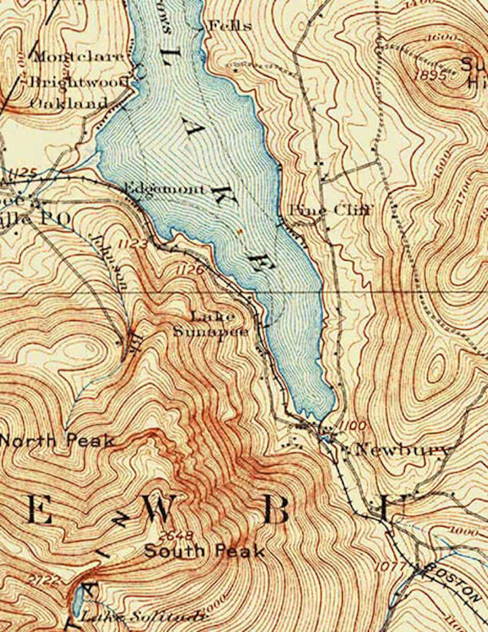 Lake Sunapee Big Area Ca 1930 USGS Old Topographical Map - Etsy