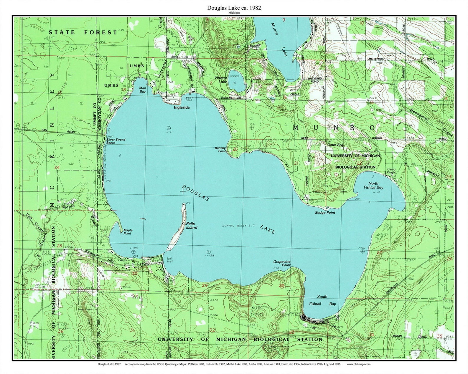 Douglas Lake 1982 Map Leelanau County Michigan U of MI Biological ...