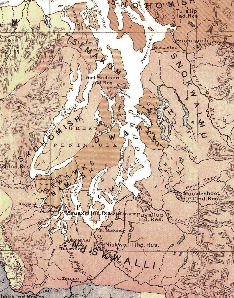 Washington Territory 1876 Indian Tribe Map by George Gibbs - Etsy