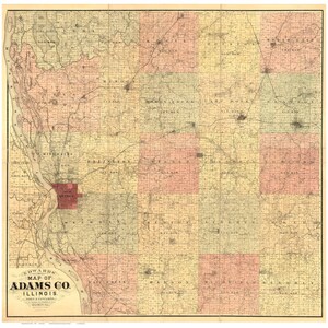 Adams County Illinois 1889- Old Wall Map Reprint With Homeowner Names ...