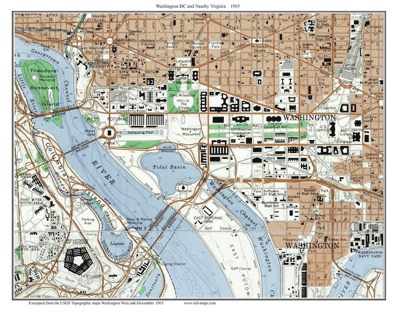 Washington DC Downtown 1965 Old Topographic Map USGS Custom - Etsy