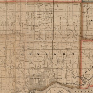 Scott County Iowa 1860 Old Wall Map With Landowner Names Farm Lines ...