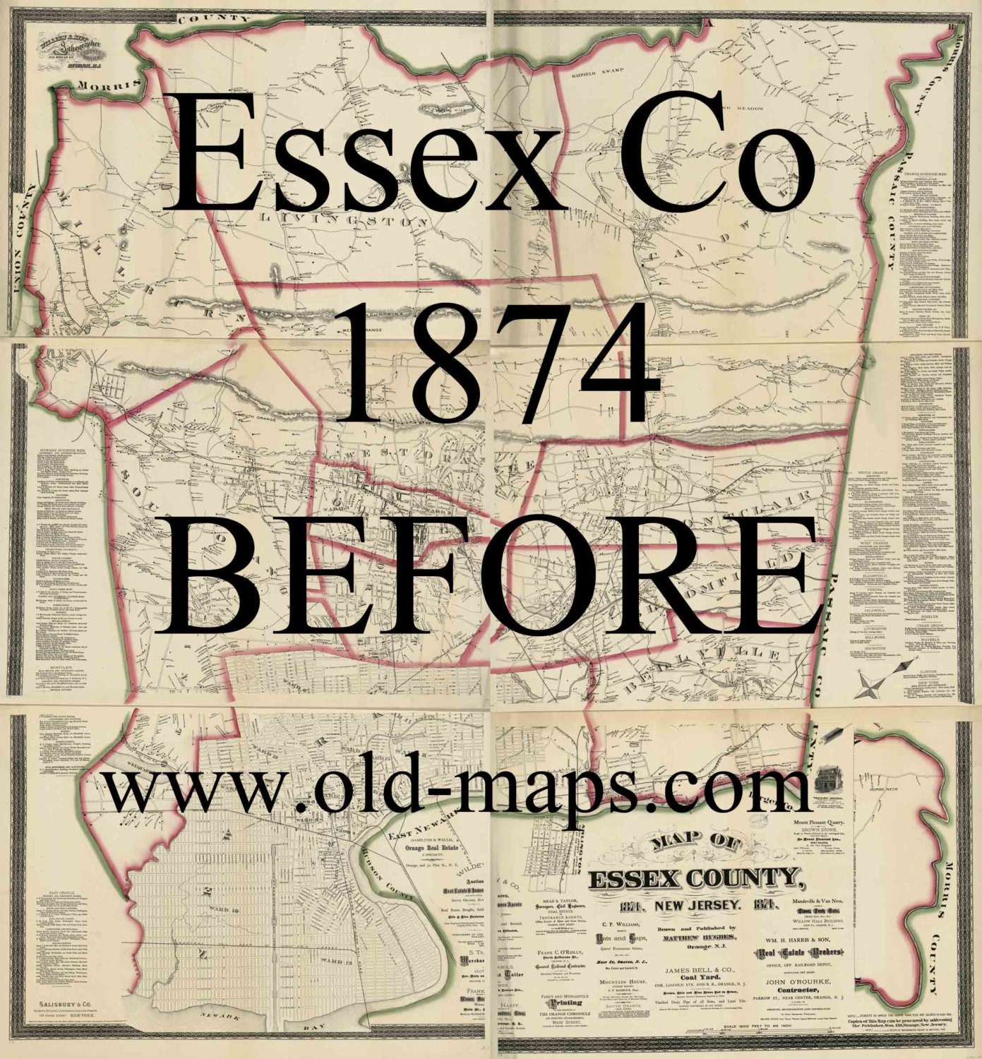 Essex County New Jersey 1874 Map Old Wall Map Reprint With - Etsy