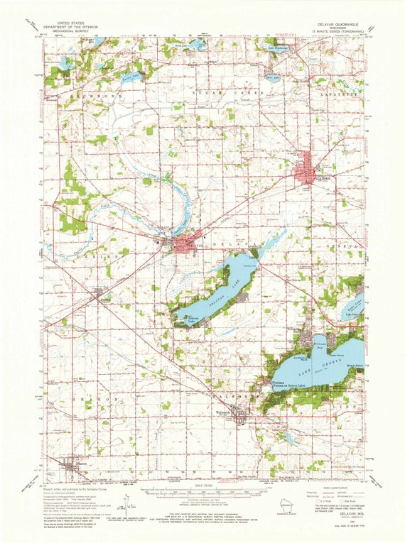 Delavan 1960 1962 Old Topo Map Delavan Lake Lake Geneva | Etsy