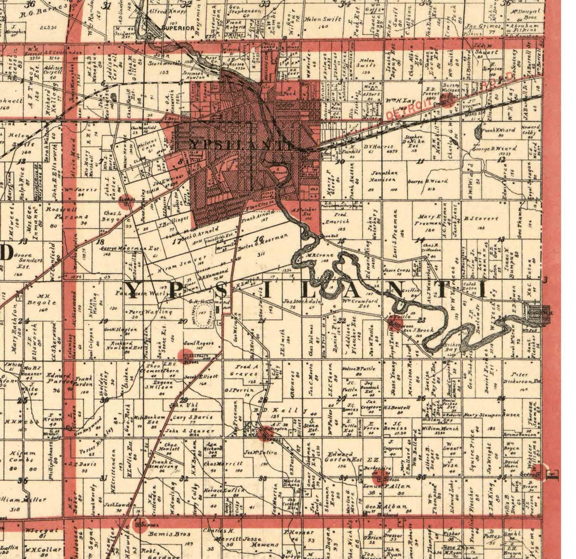 Washtenaw County Michigan 1896 Old Wall Map with Homeowner - Etsy.de