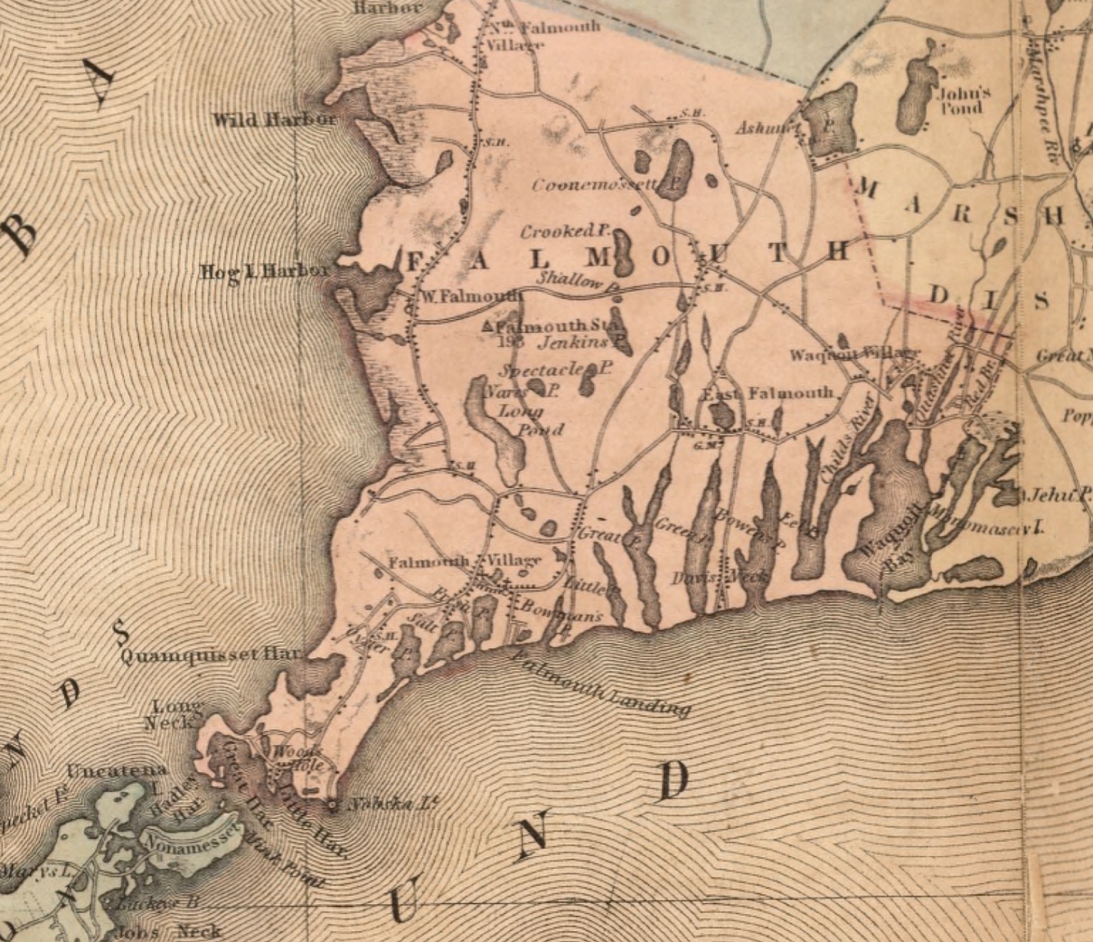 Cape Cod 1861 Map by H.F. Walling - Excerpt & Reprint - Shows House ...