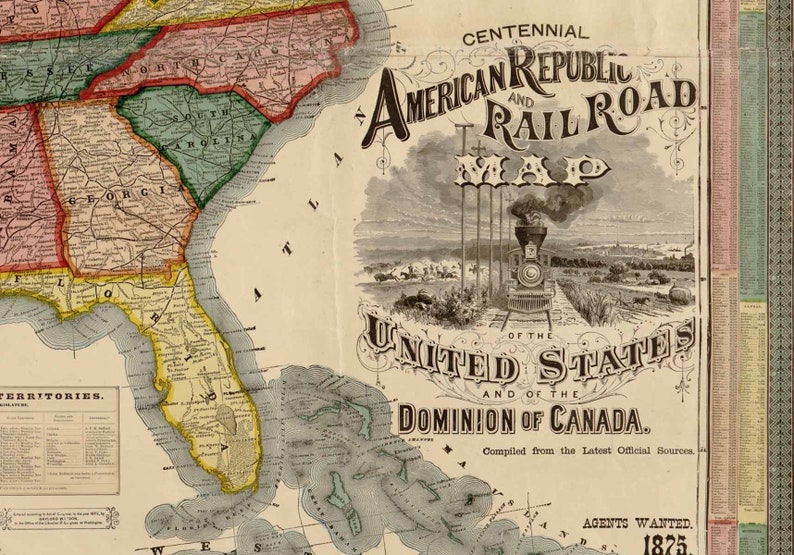 The United States of America Centennial Railroad Map 1876 - Etsy