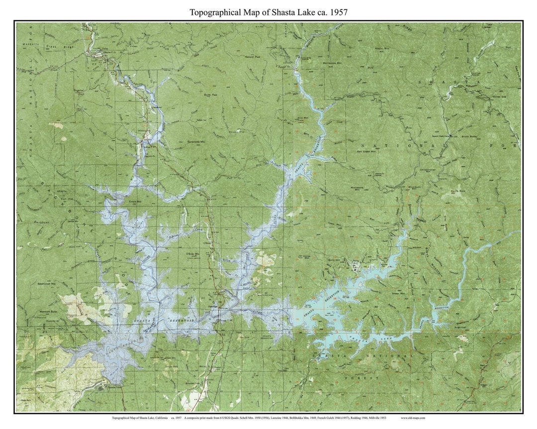 Shasta Lake Ca. 1957 Old Topographic Map USGS Custom Composite Reprint ...