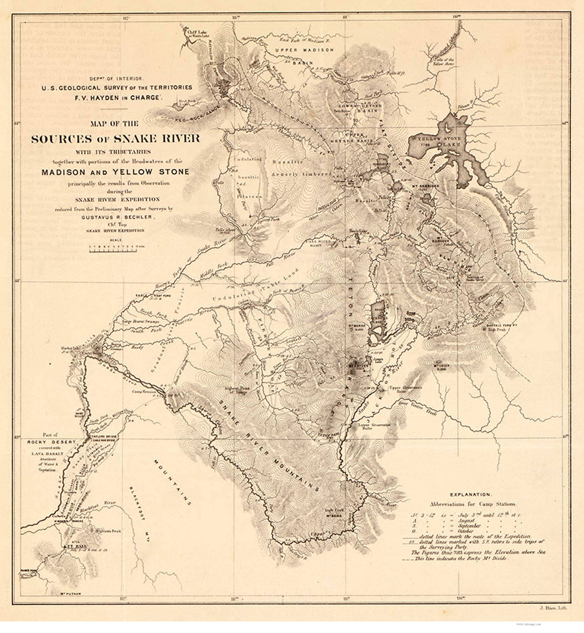 Sources of the Snake River ca 1870 Geological survey old map | Etsy