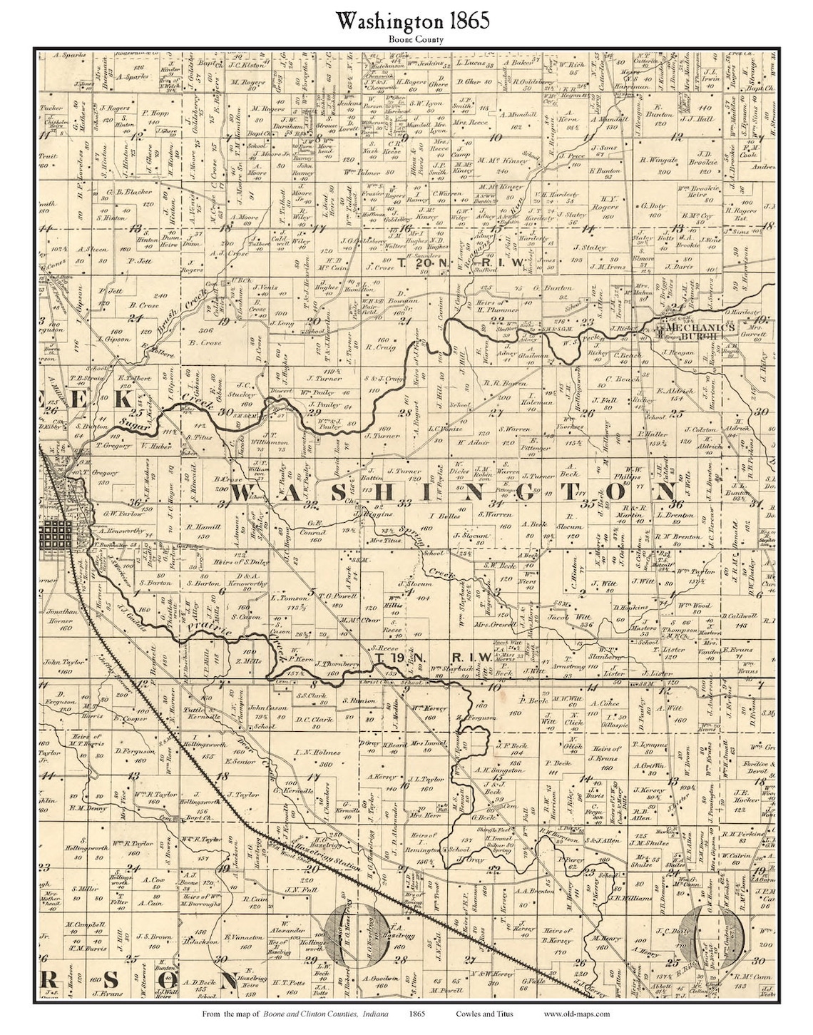 Washington 1865 Old Town Map With Homeowner Names Indiana - Etsy