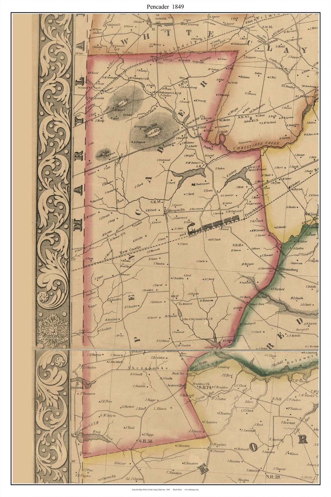 Pencader Delaware 1849 Old Town Map With Homeowner Names - Reprint ...