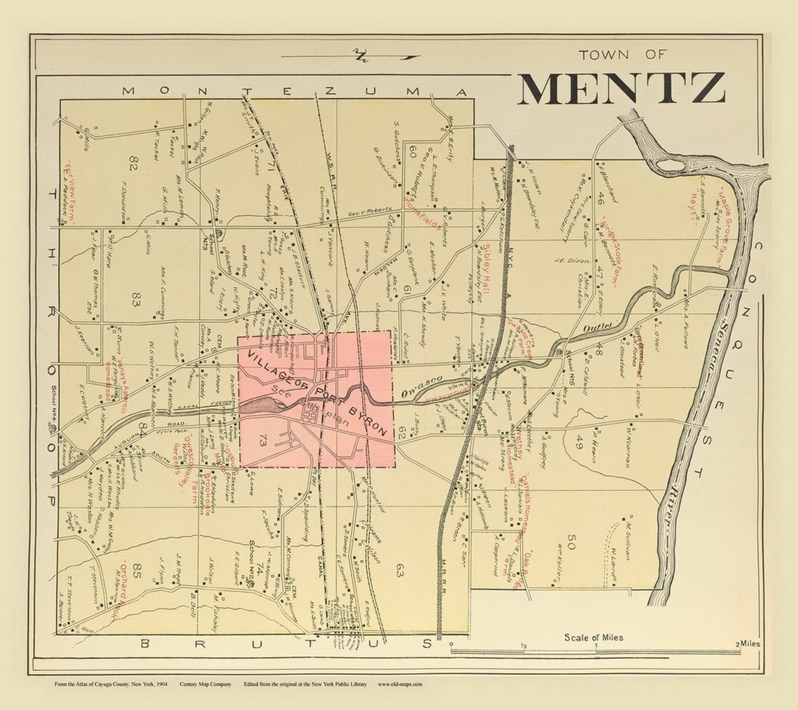Mentz 1904 Port Byron Old Map Homeowner Names Reprint Cayuga Co New ...