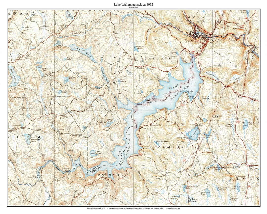 Lake Wallenpaupack 1932 Old Topographic Map USGS Custom Composite ...
