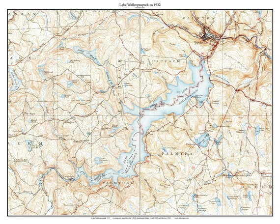 Lake Wallenpaupack 1932 Old Topographic Map USGS Custom | Etsy