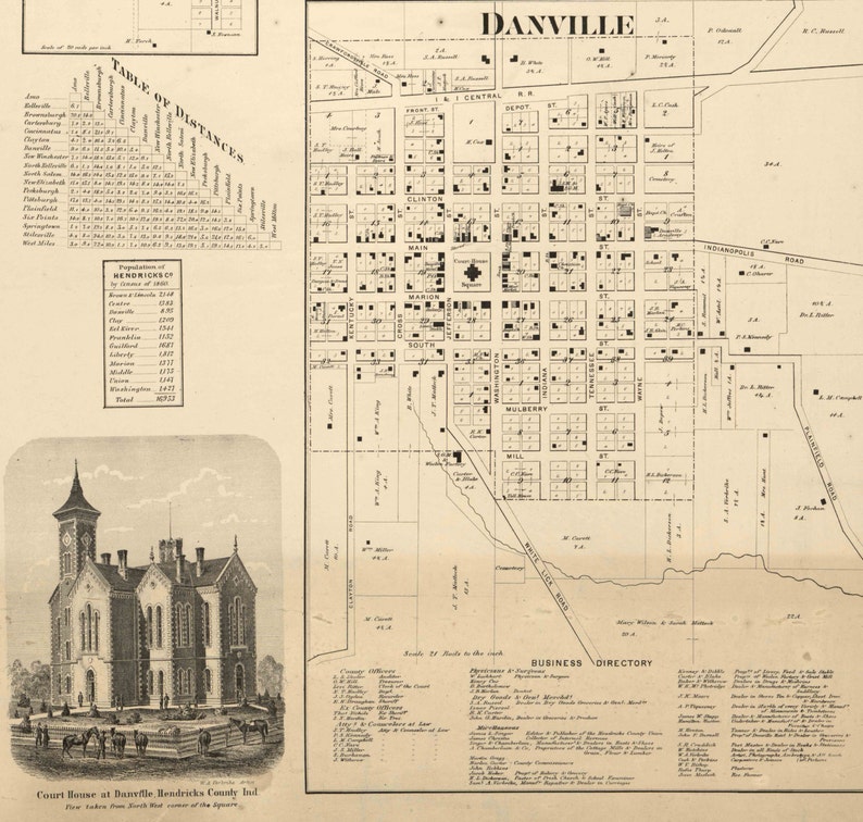 Hendricks County Indiana 1865 Old Wall Map Reprint With - Etsy