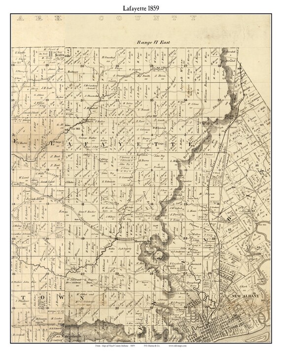 Lafayette 1859 Old Town Map With Homeowner Names Indiana | Etsy