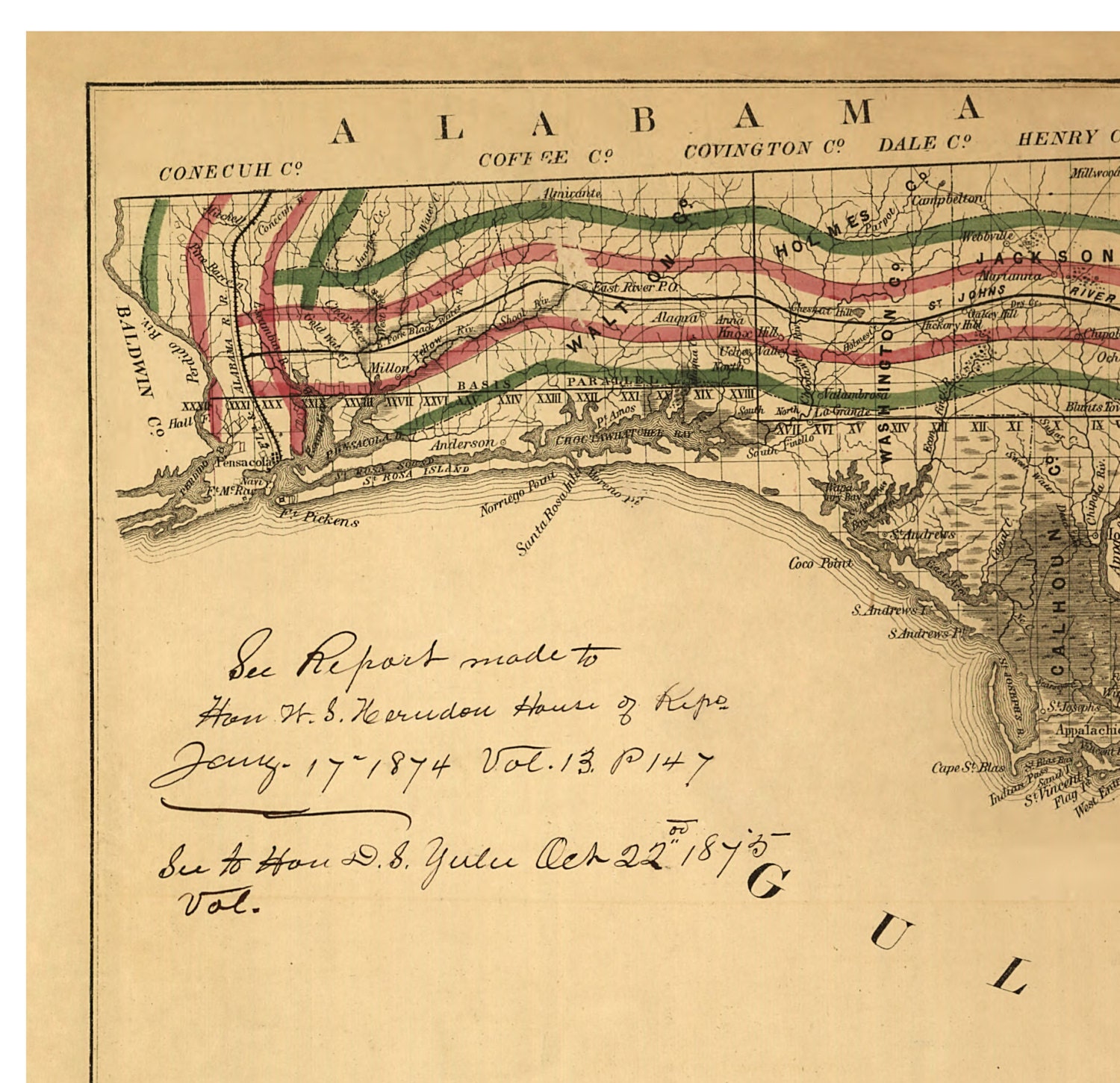Florida 1859 State Map Surveyor General Reprint | Etsy
