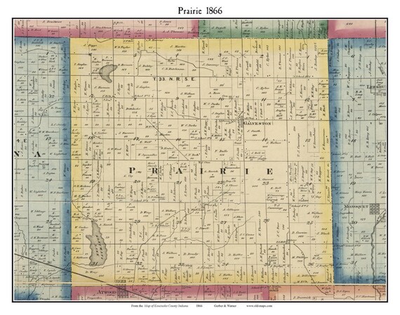 Prairie 1866 Old Town Map With Homeowner Names Indiana - Etsy