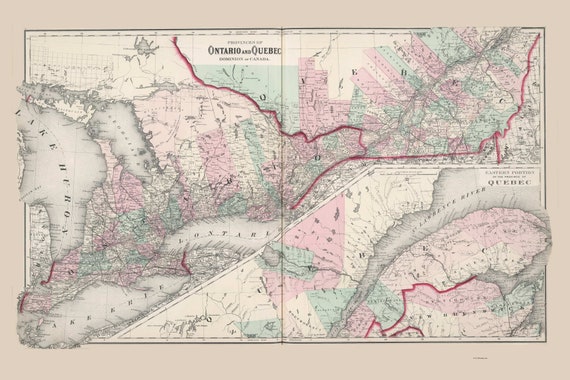 Ontario Quebec 1878 Old Map Gaspe Peninsula inset O.W. Gray | Etsy