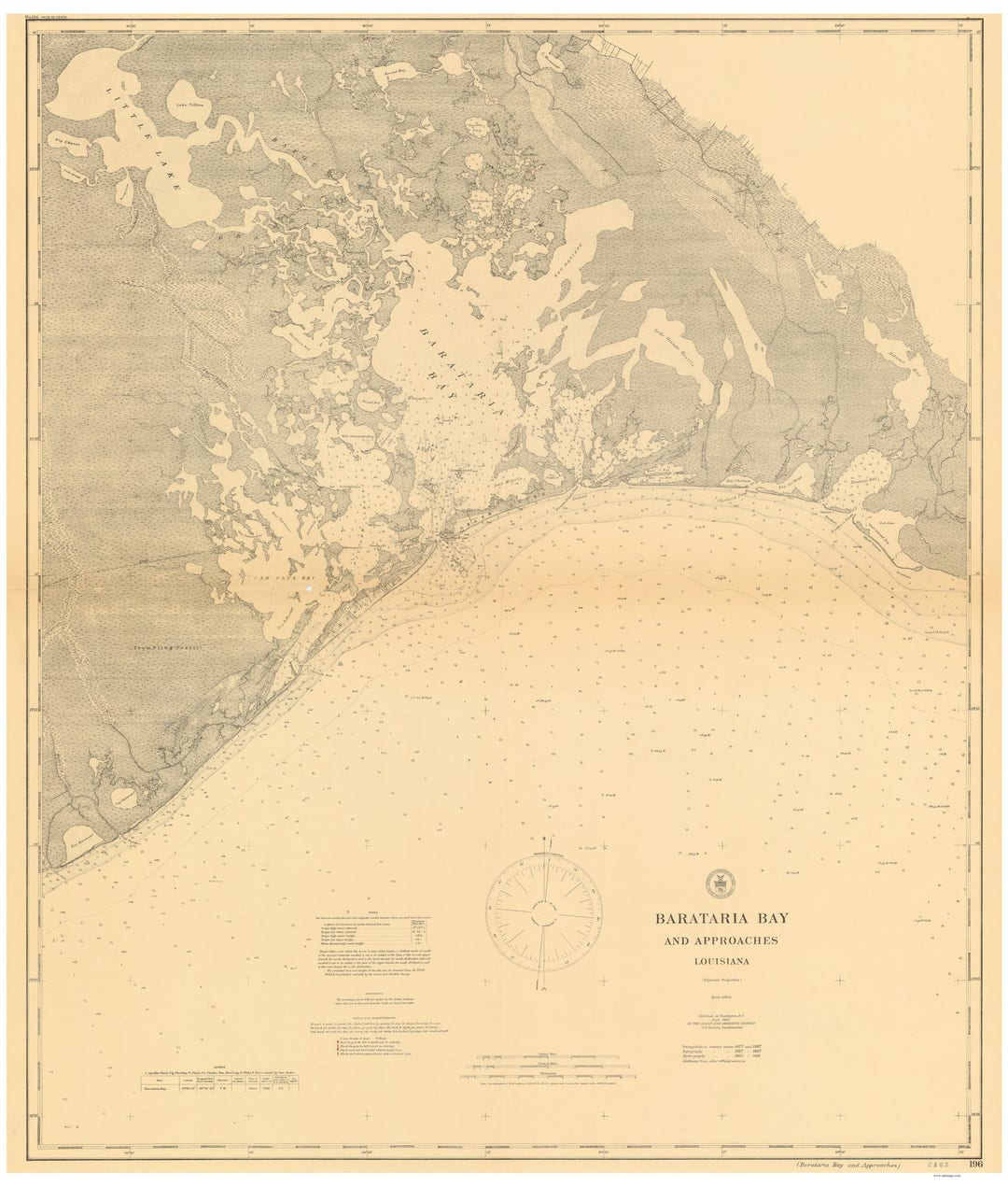 Barataria Bay 1905 Nautical Old Map Reprint - Louisiana - 80000 AC ...