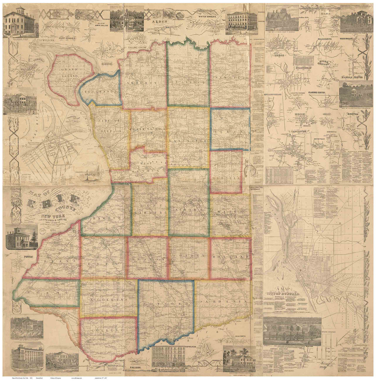 Erie County New York 1855 Old Wall Map Reprint with | Etsy