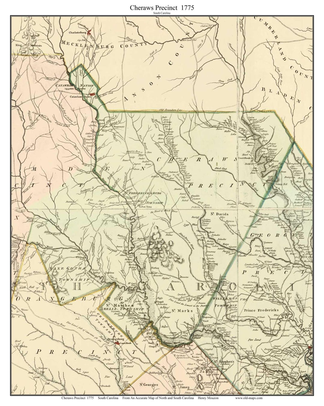Map of Cheraws Precinct 1775 South Carolina - Custom Reprint NC State ...