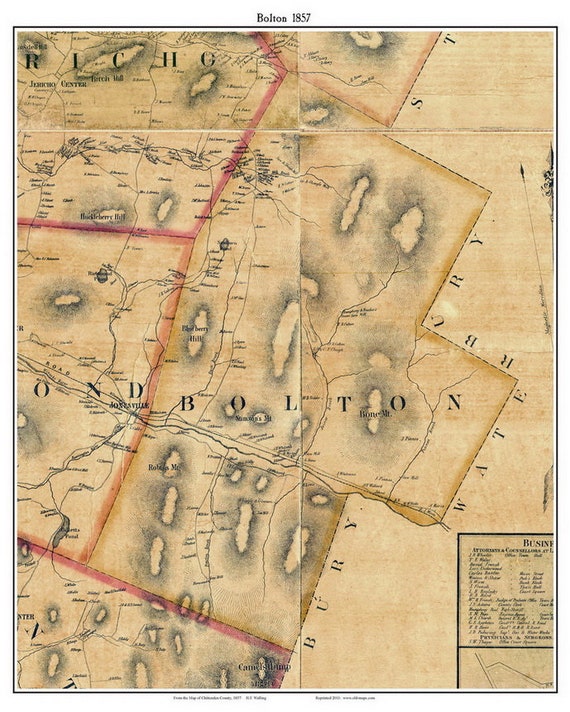 Bolton 1857 Old Town Map With Homeowner Names Vermont | Etsy