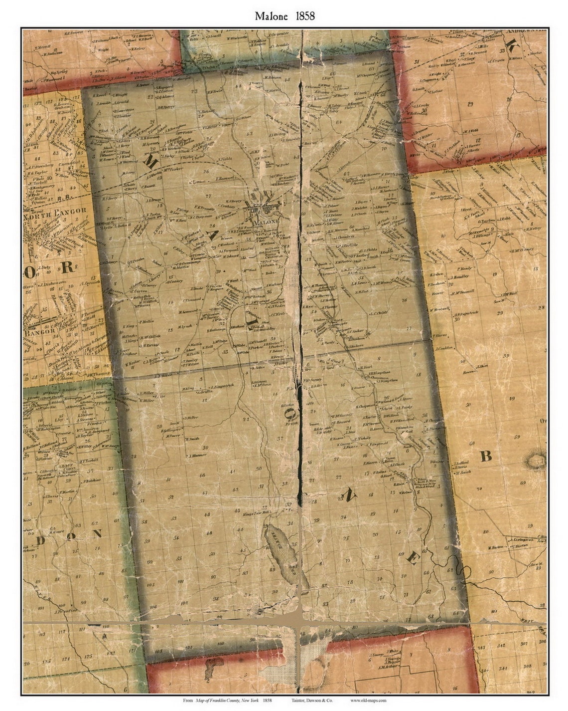 Malone 1858 Old Town Map With Homeowner Names New York - Etsy