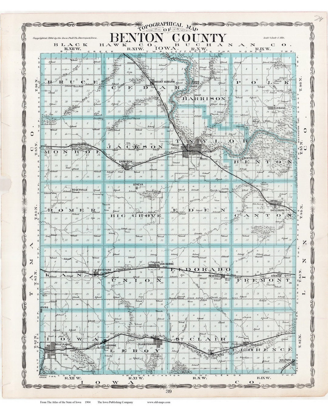 Benton County 1904 - Old Town Map Reprint - Iowa State Atlas ...