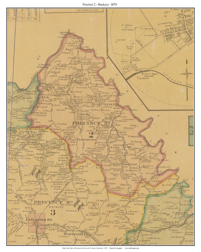 Precinct 2 Buckeye 1879 Old Town Map With Homeowner Names Kentucky ...