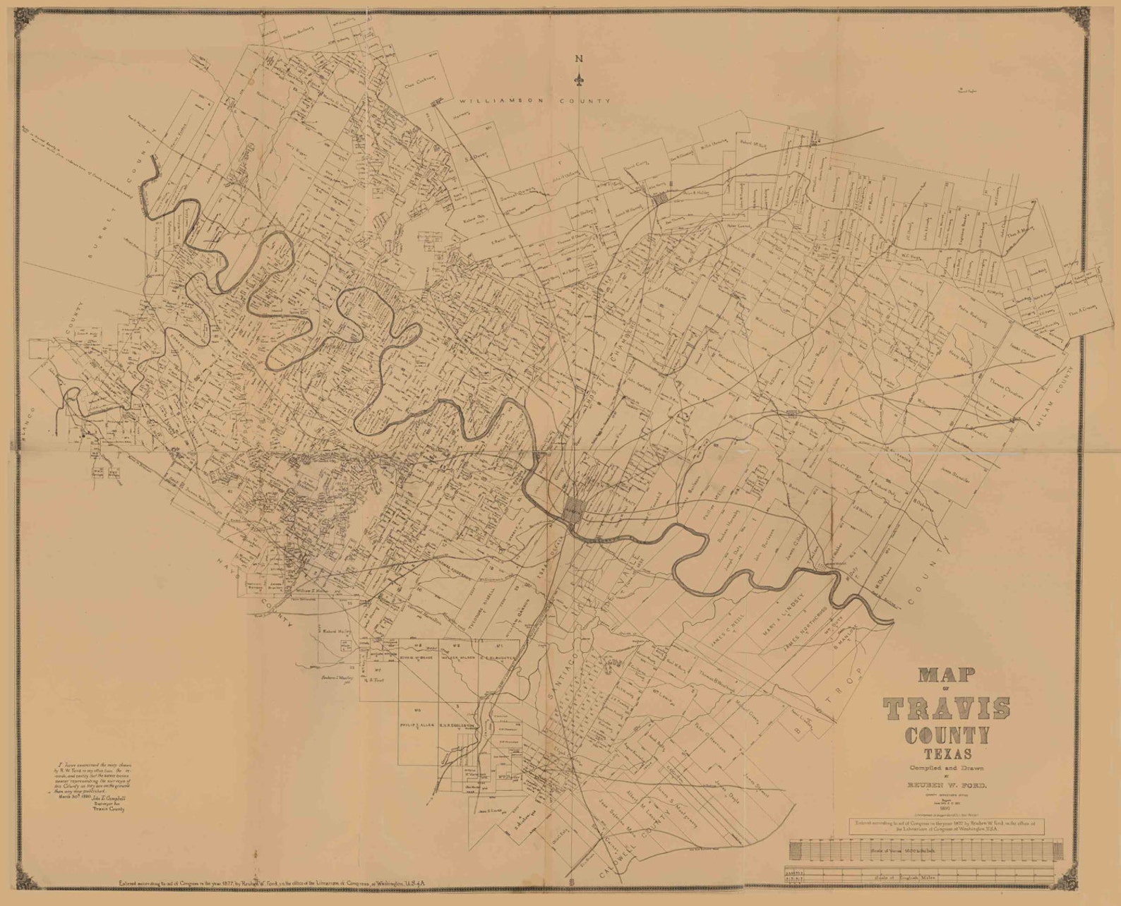 Travis County Texas 1880 Old Wall Map Reprint With Land | Etsy