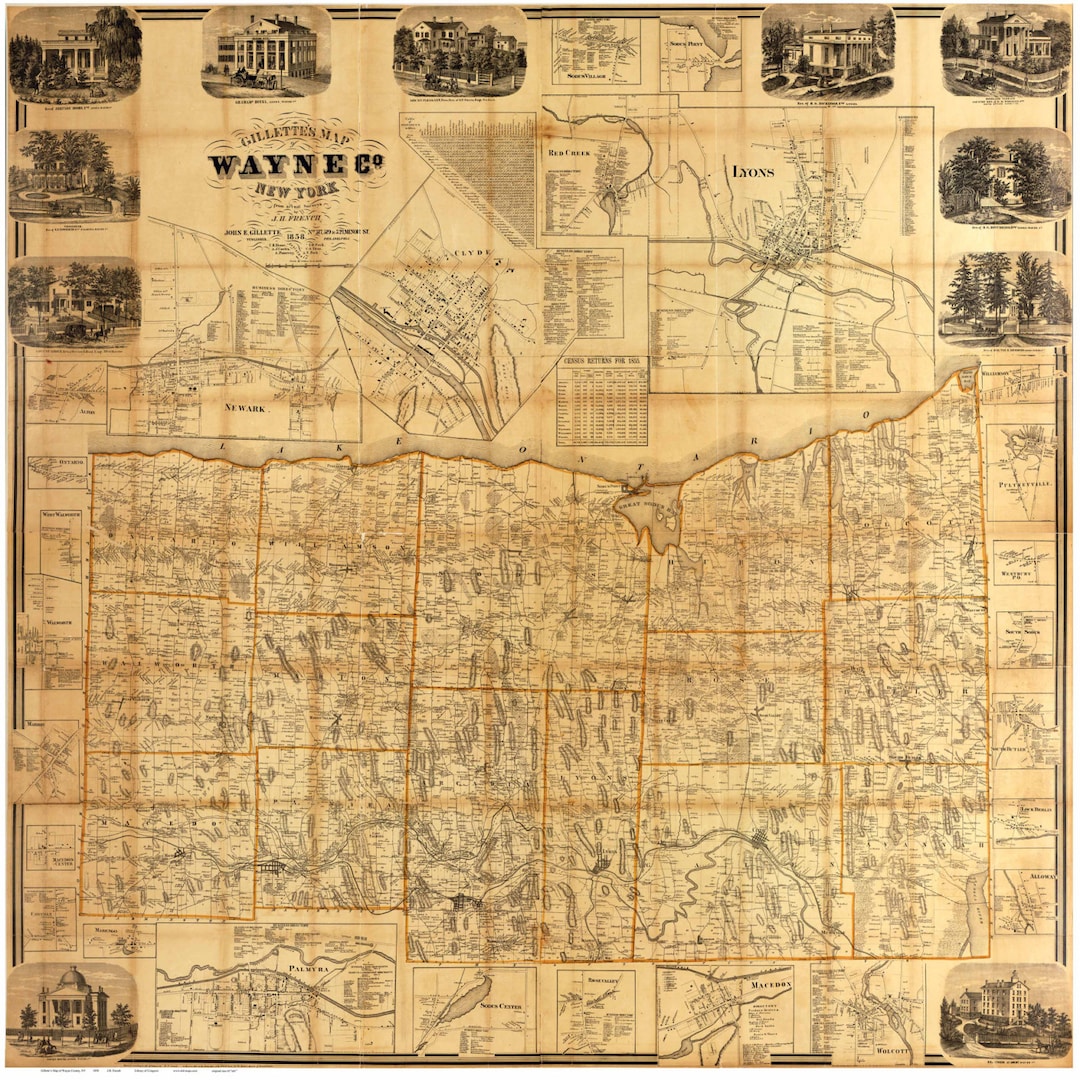 Wayne County New York 1858 - Old Wall Map Reprint With Homeowner Names ...