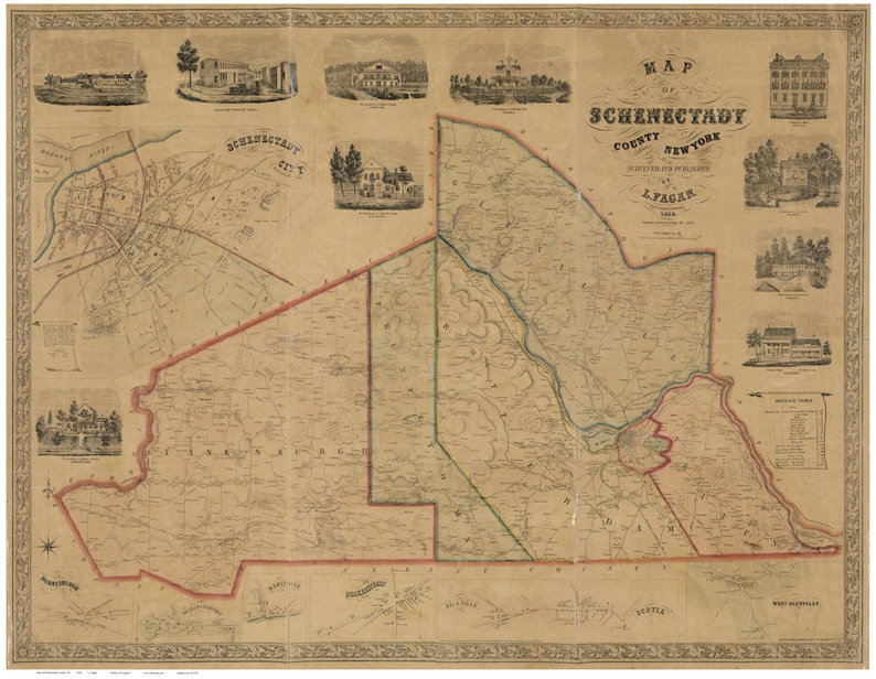 Schenectady County New York 1856 Old Wall Map Reprint With - Etsy
