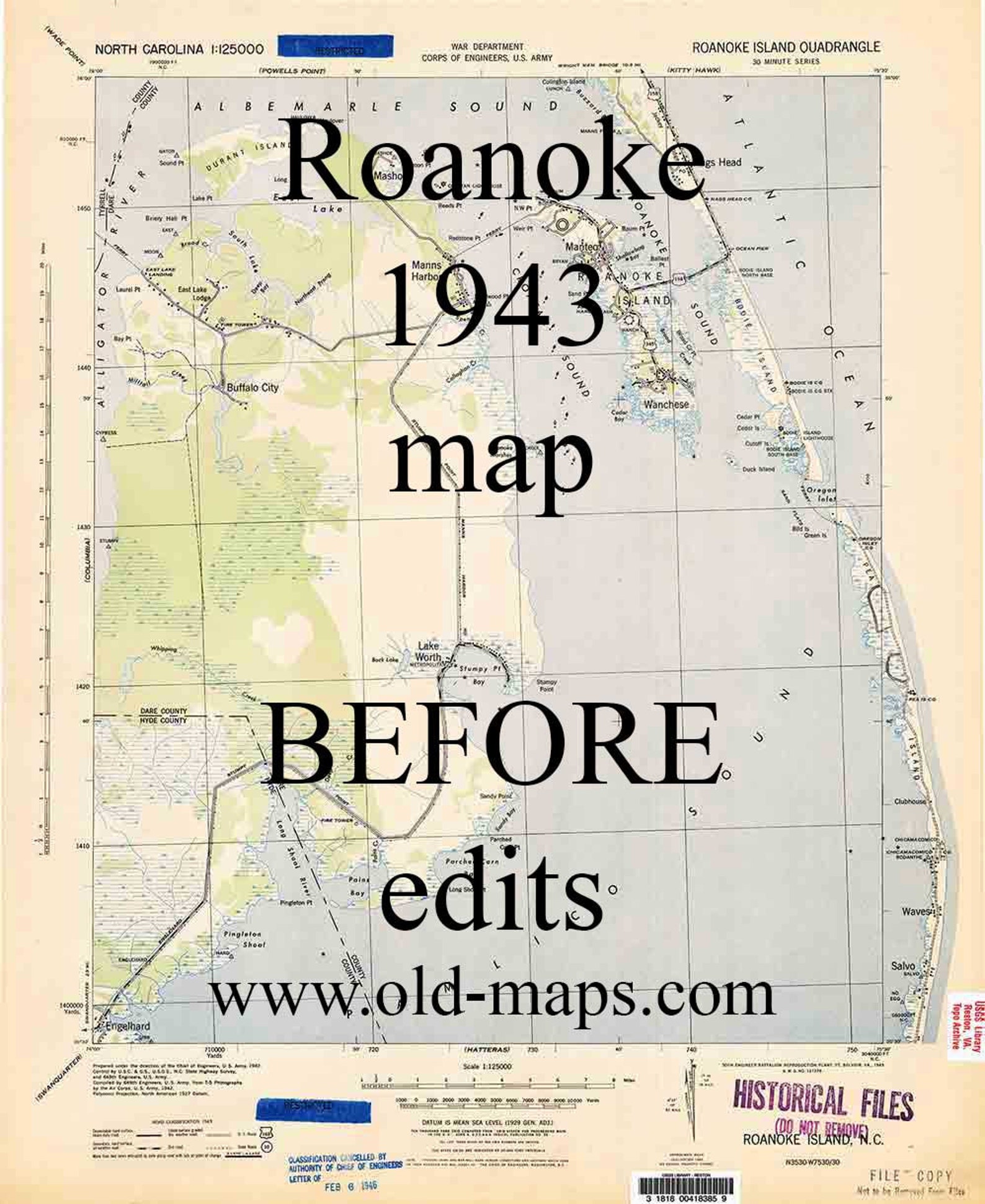 Roanoke Island 1943 Old Topo Map USGS Custom Reprint North - Etsy Roanoke Island 1943 Old Topo Map USGS Custom Reprint North - Etsy