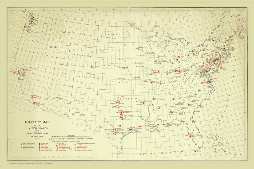 Military Map of the United States 1918 USA Map Reprint - Etsy