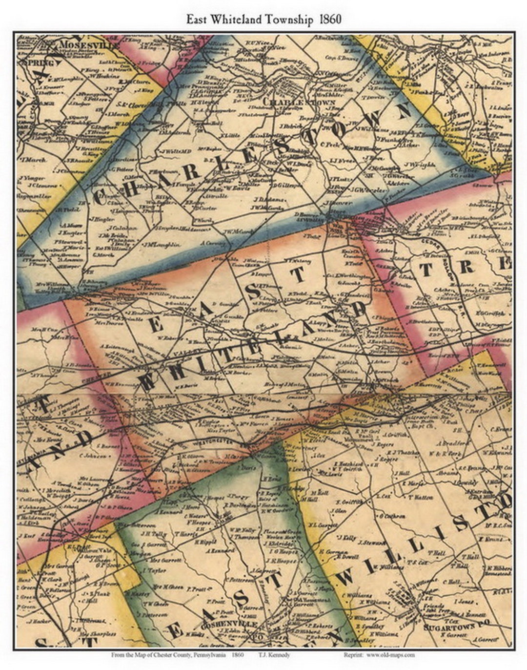 East Whiteland 1860 Old Town Map With Homeowner Names pennsylvania ...
