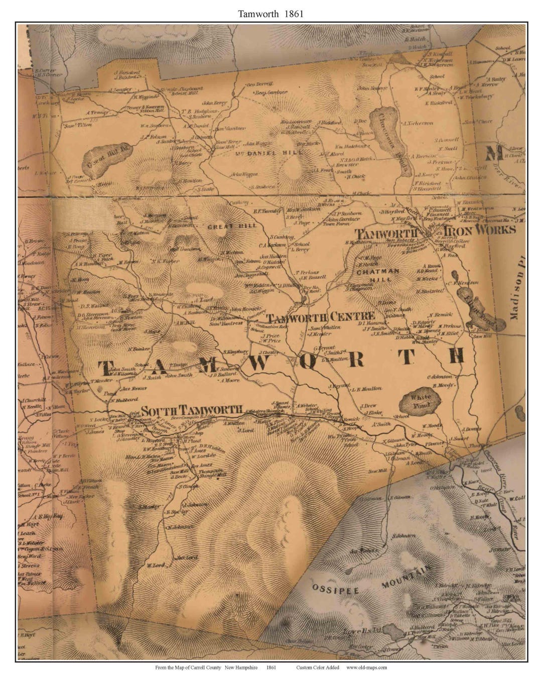 Tamworth 1861 Old Town Map With Homeowner Names New Hampshire COLOR ...