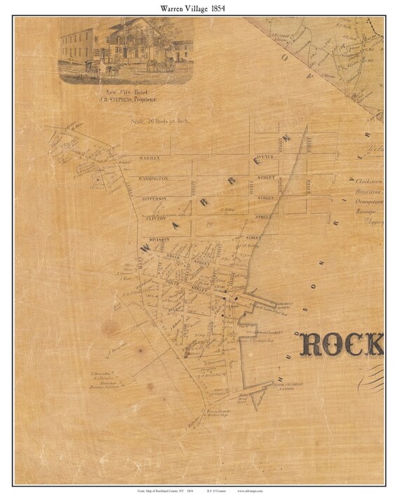 Warren Village 1854 Old Map Homeowner Names Genealogy | Etsy