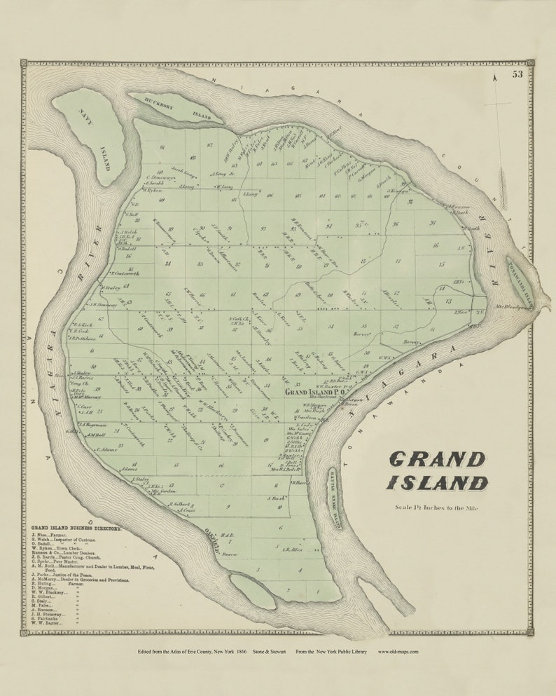 Grand Island - 1866 - New York - Erie Co Atlas Old Town Map Reprint NY ...