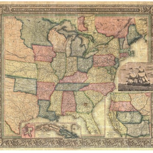 The United States of America 1855 Railroads Map - USA Map RR Reprint ...