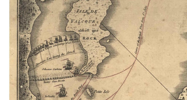 Lake Champlain Valcour Battle 1776 Map Manuscript Custom | Etsy