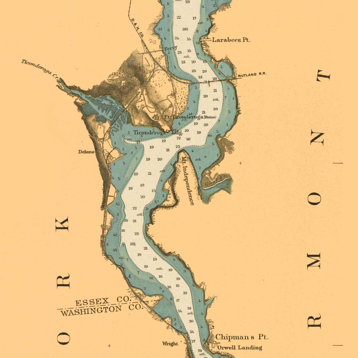 Lake Champlain 1920 Vermont New York Nautical Chart Long - Etsy