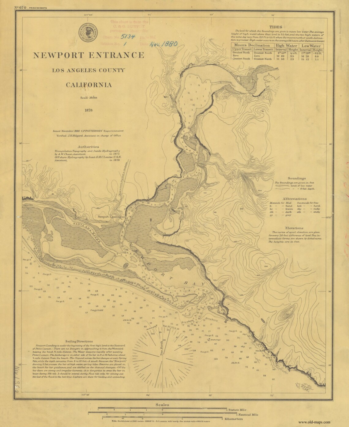 Newport Entrance 1880 Nautical Map Los Angeles Reprint - Etsy