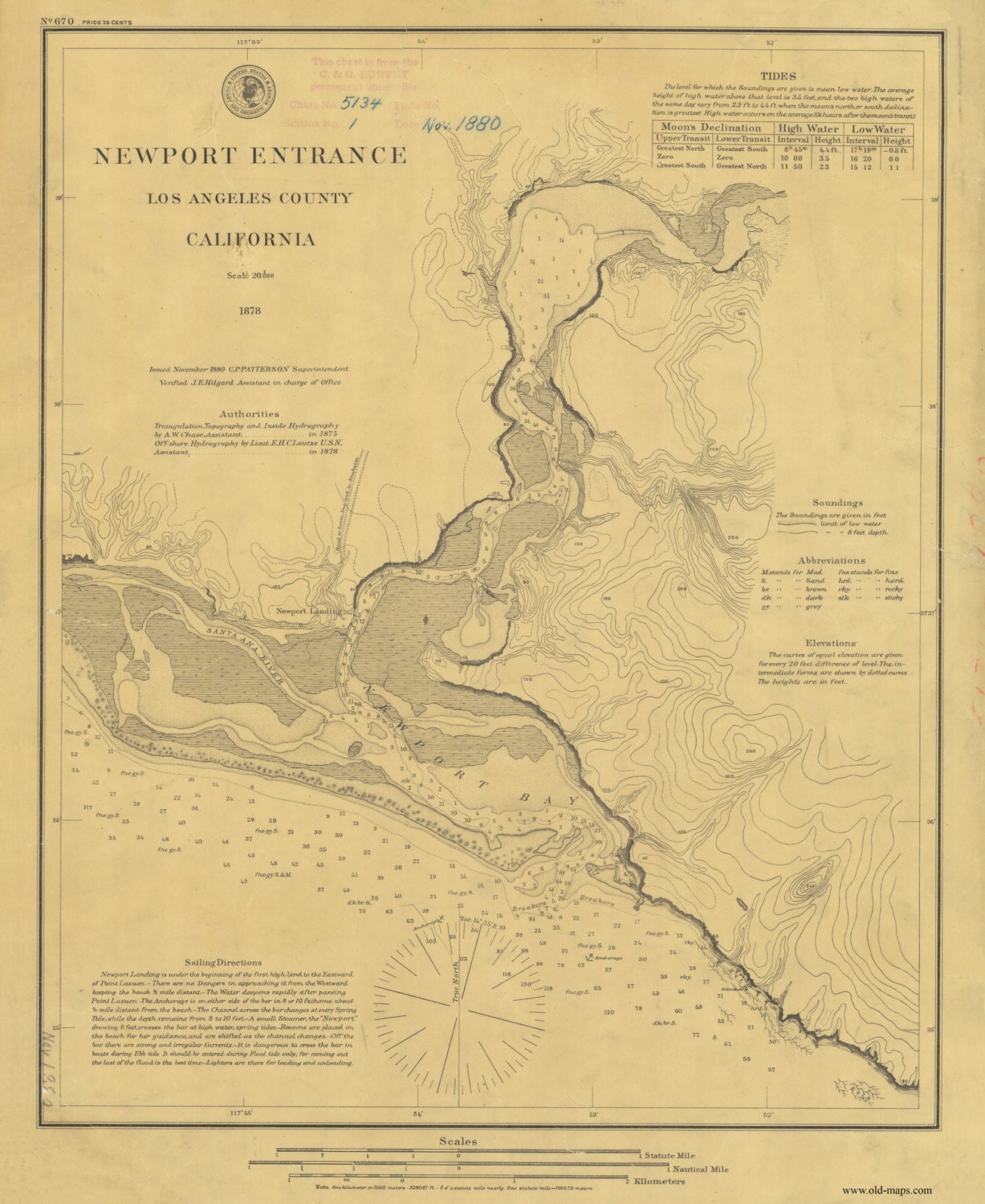 Newport Entrance 1880 Nautical Map Los Angeles Reprint - Etsy