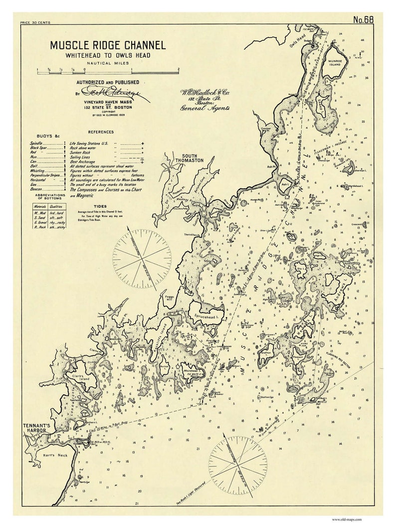 Muscle Ridge Channel 1909 Harbor Chart Nautical Maine - Etsy